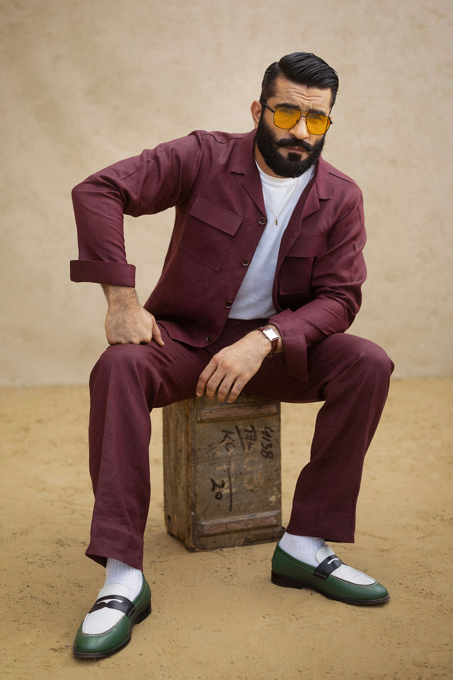 Irish Lenin Shacket Set - Red Wine Maroon – My Store