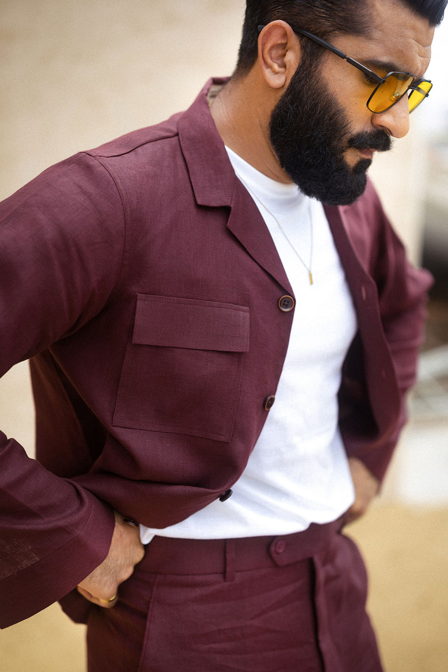 Irish Lenin Shacket Set - Red Wine Maroon – My Store